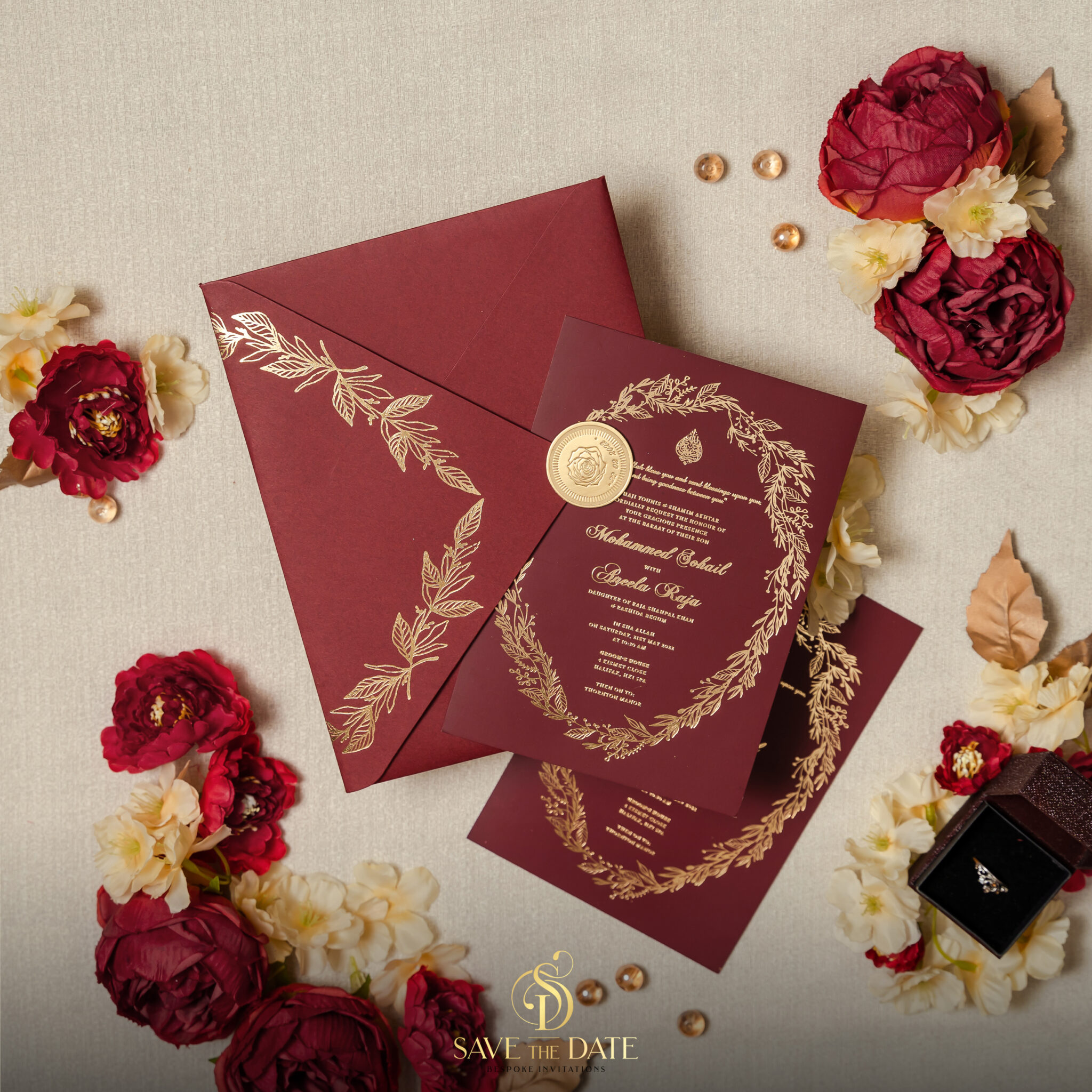 Maroon Sparkling Beauty Classic Invitation Set - Save The Date