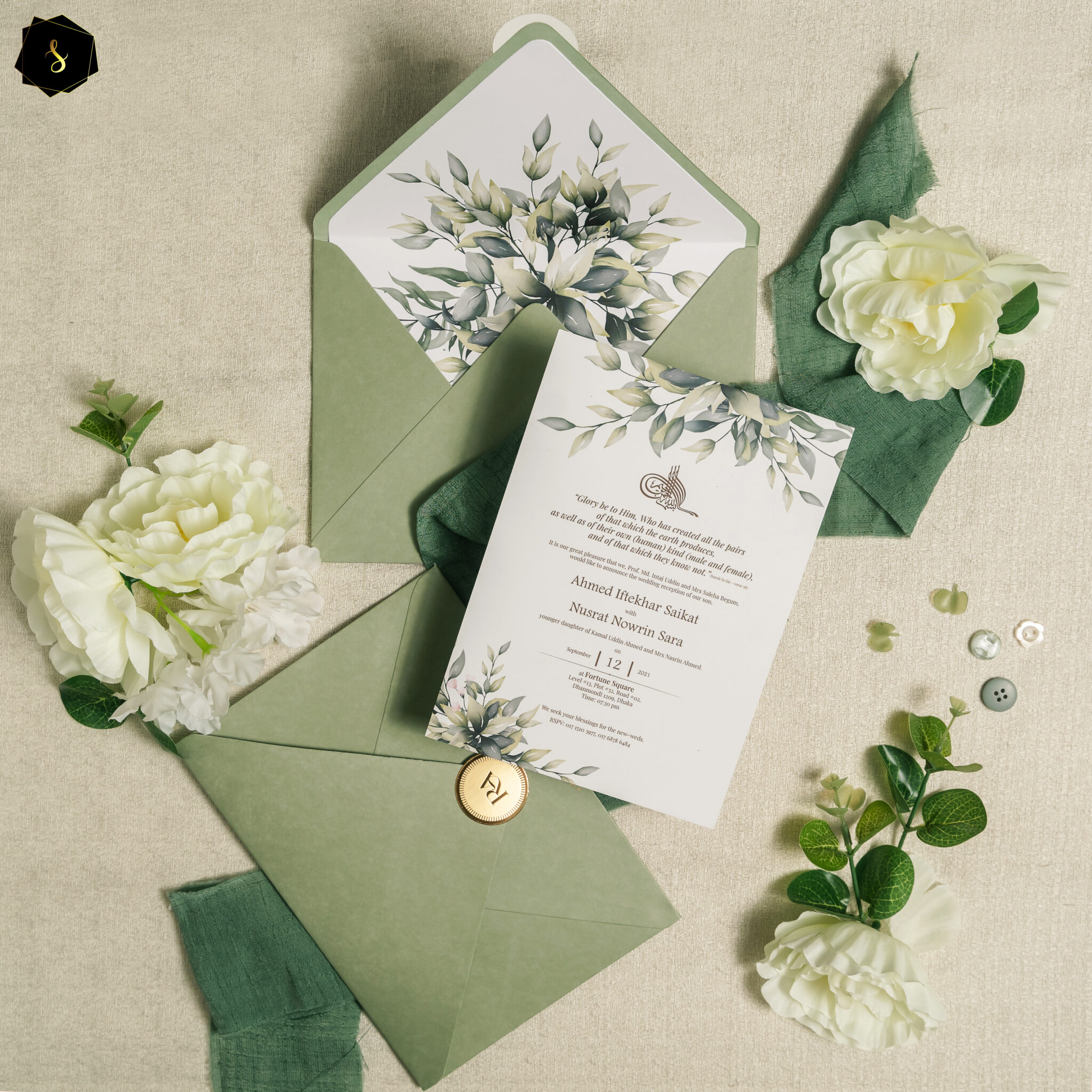 Olive Bohemian Classic Invitation Set - Save The Date