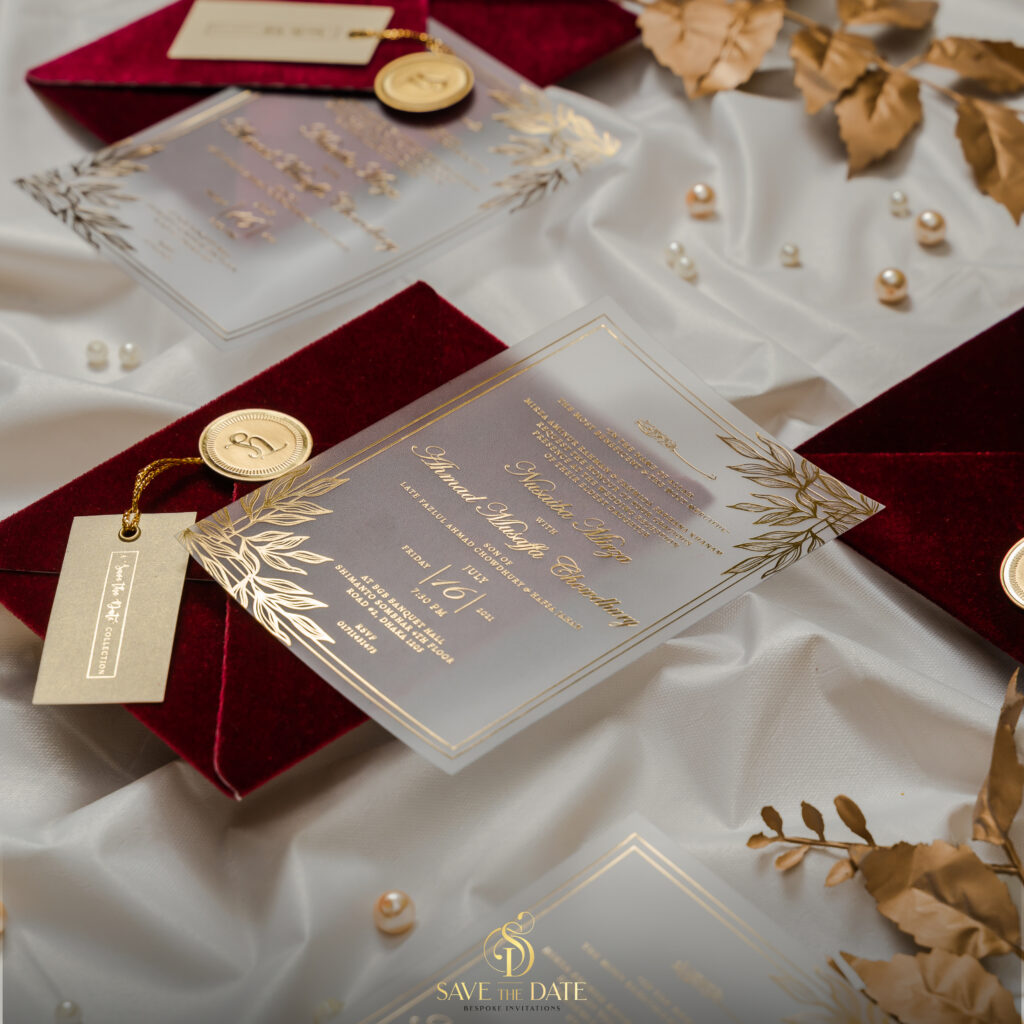 Scarlet Frosty Velvet – Semi-transparent Invitation Set - Save The Date
