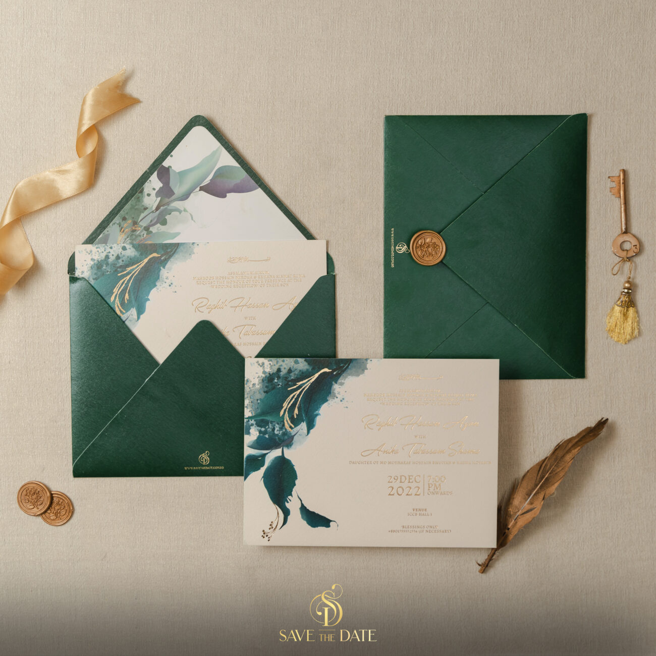 Splash of Green – Signature Invitation Set - Save The Date
