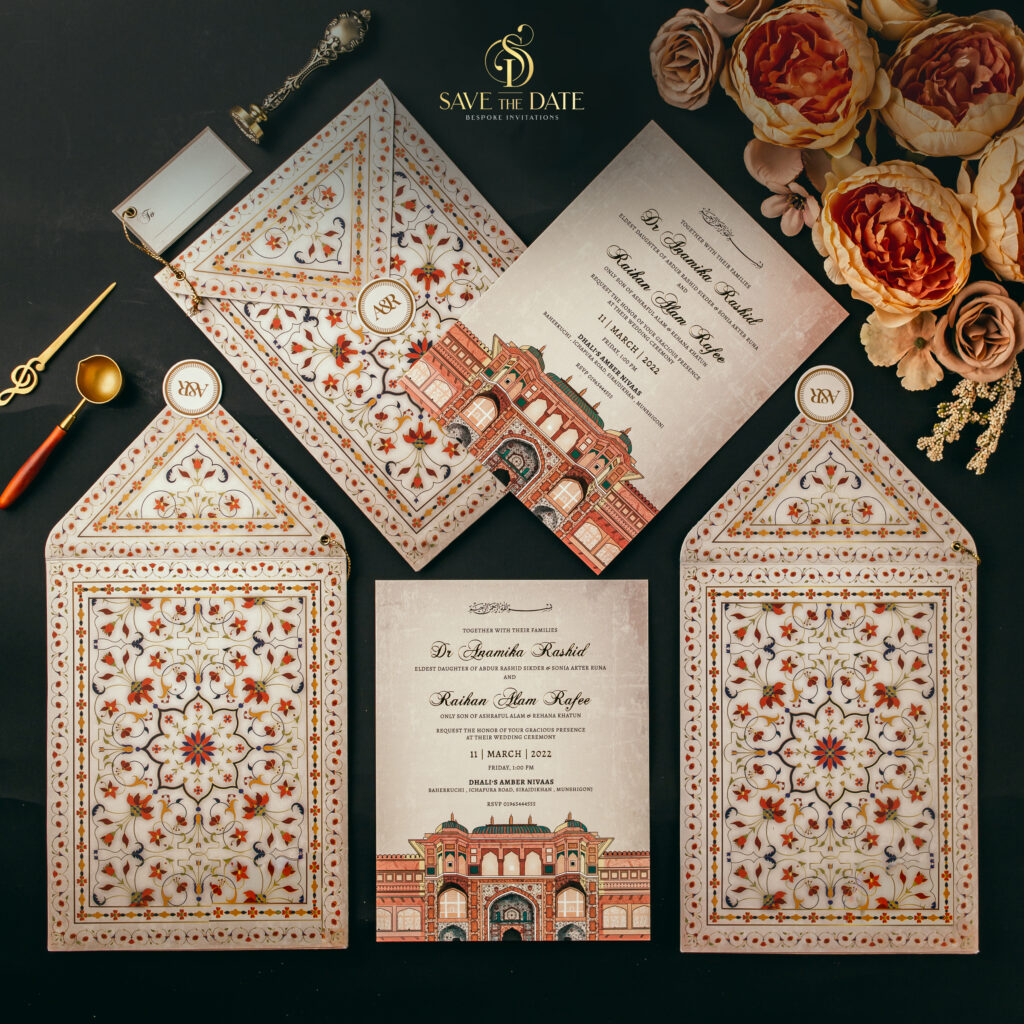 Mughal Motif Envelope x Amber Fort Card - Save The Date